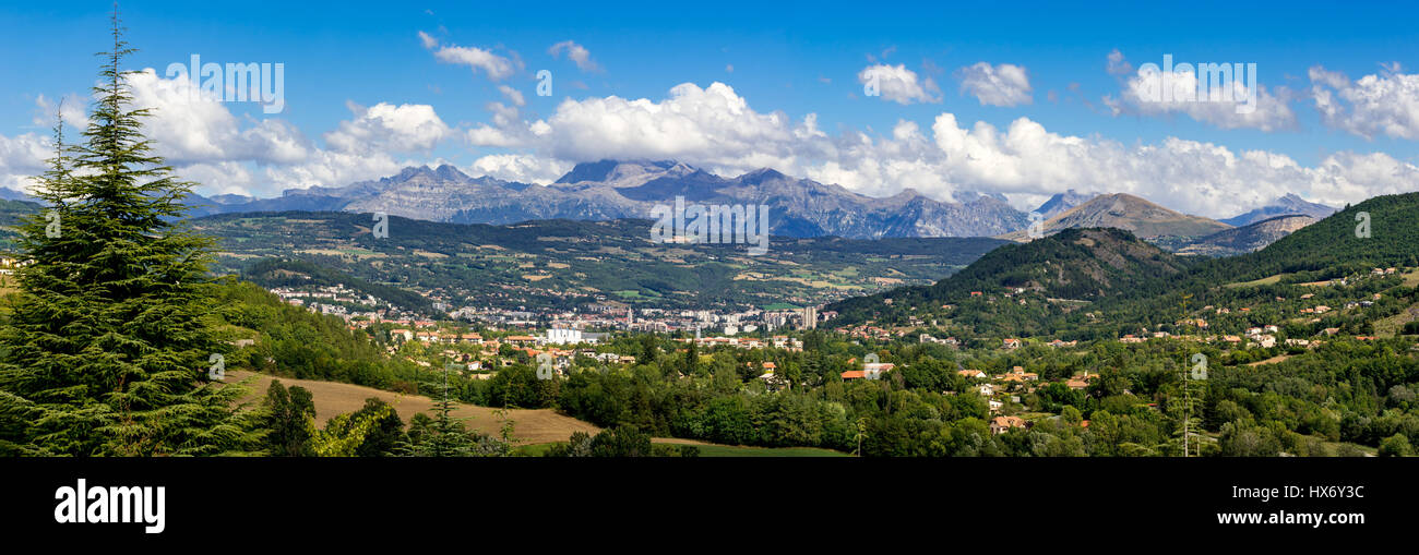 The city of Gap in the Hautes Alpes with surrounding mountains and ...