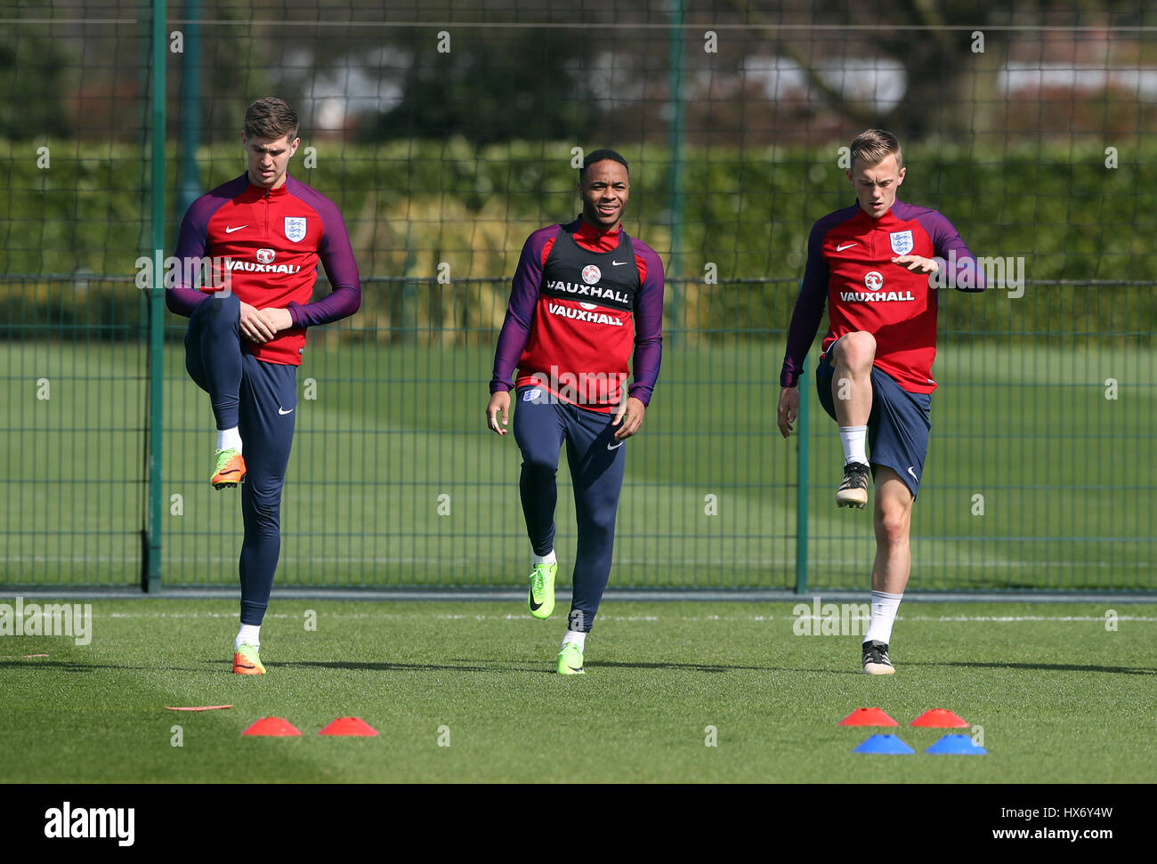 England's (from left to right) John Stones, Raheem Sterling and James ...