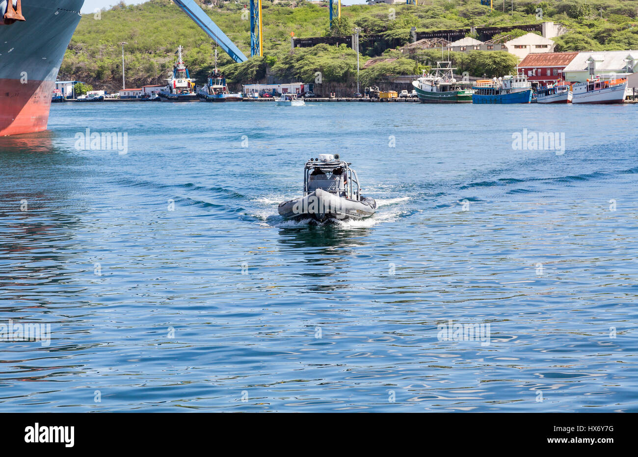Harbor Security Boat in Curacao Stock Photo - Alamy