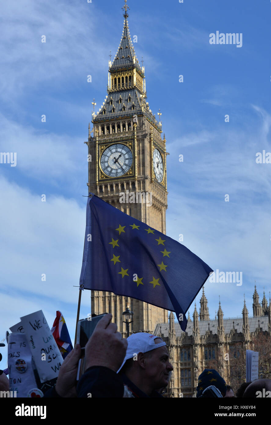 A European Union flag is flown in front of Big Ben as pro-EU protesters ...