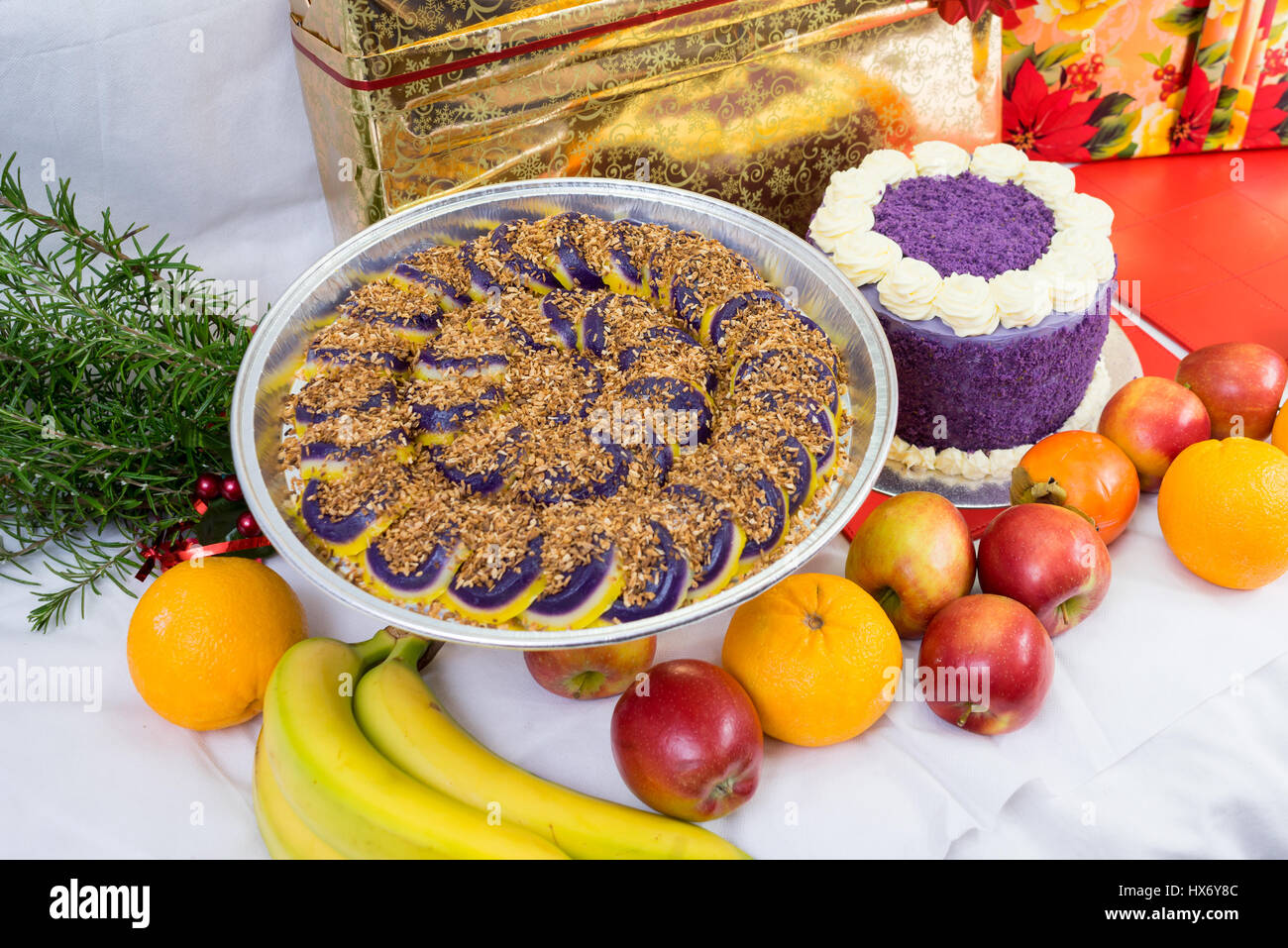 Filipino purple yam cake Stock Photo - Alamy