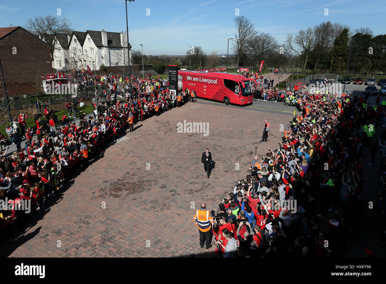 The Liverpool Legends bus arrives before the charity match at Anfield ...