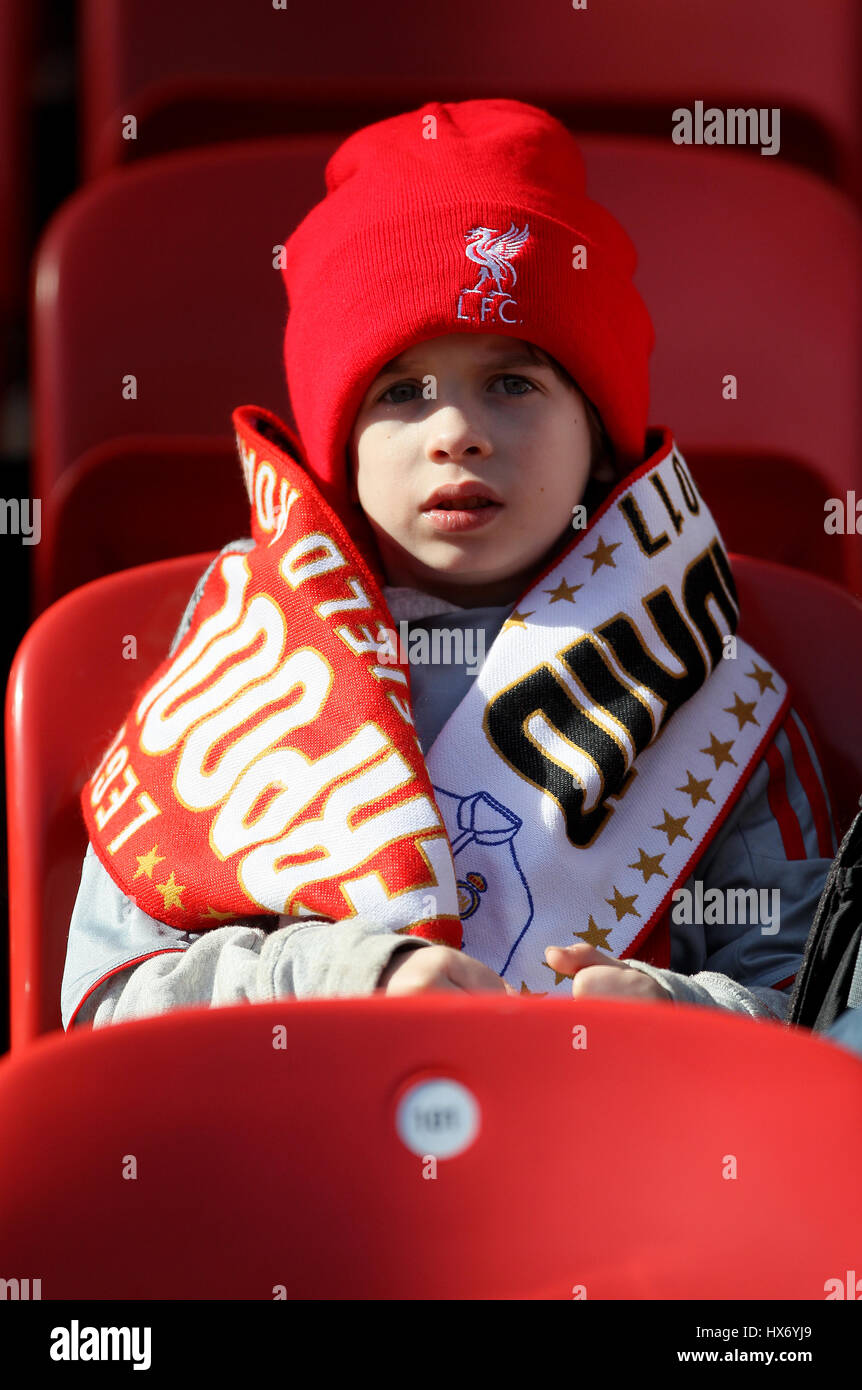 A young Liverpool fan before during the charity match at Anfield ...