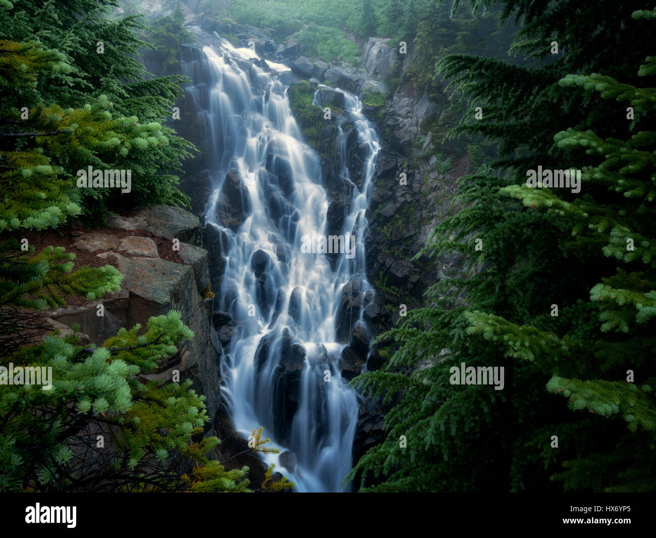 Myrtle Falls and fog. Mt. Rainier National Park, Washington Stock Photo ...