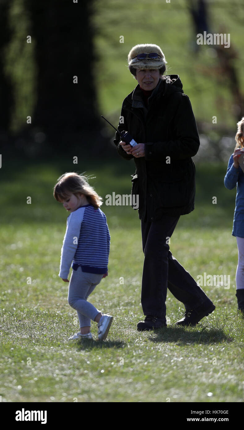 Princess Anne watches her grand daughter Mia Tindall at the Land Rover ...