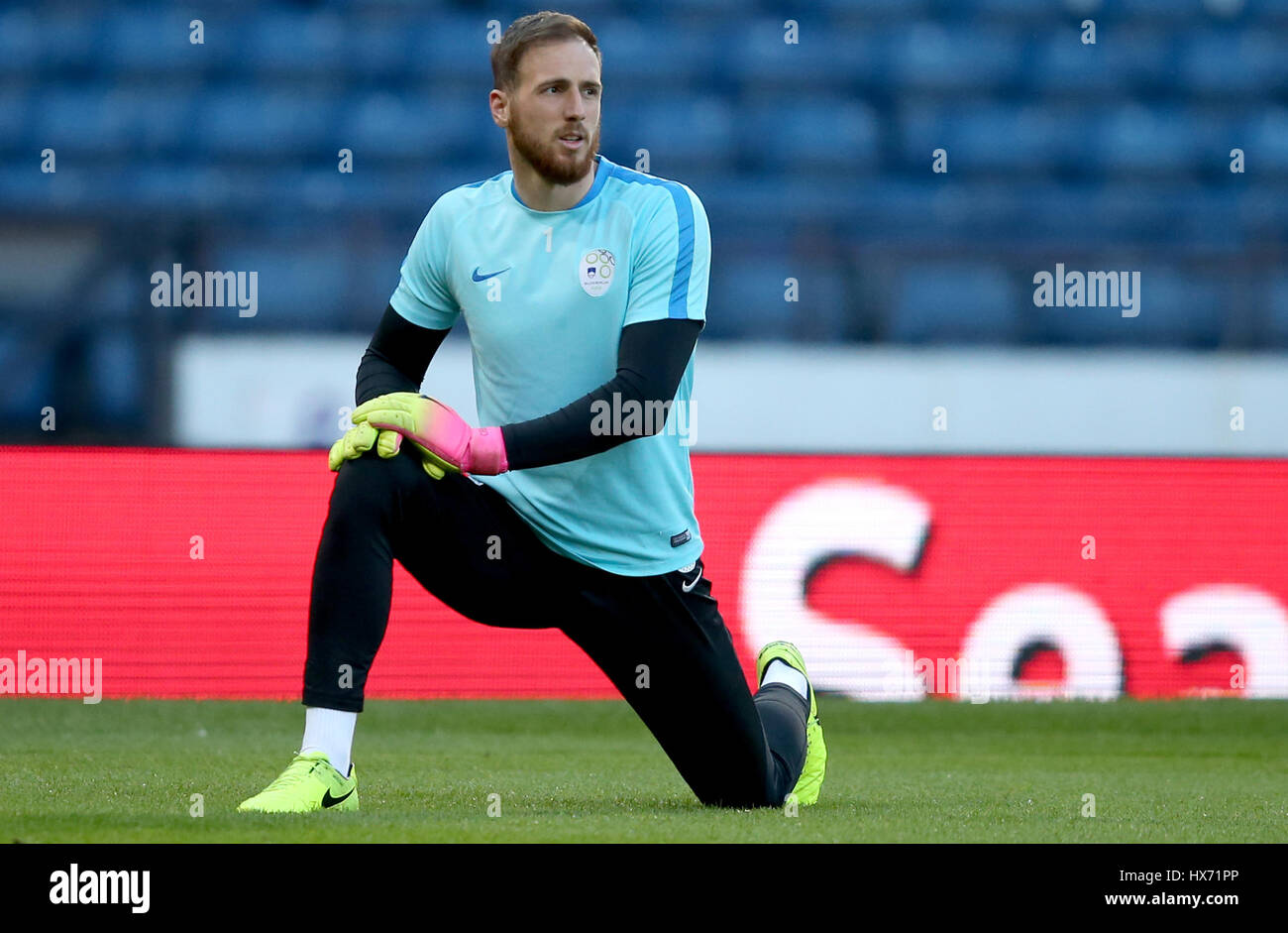 Slovenia's Jan Oblak during the training session at Hampden Park ...