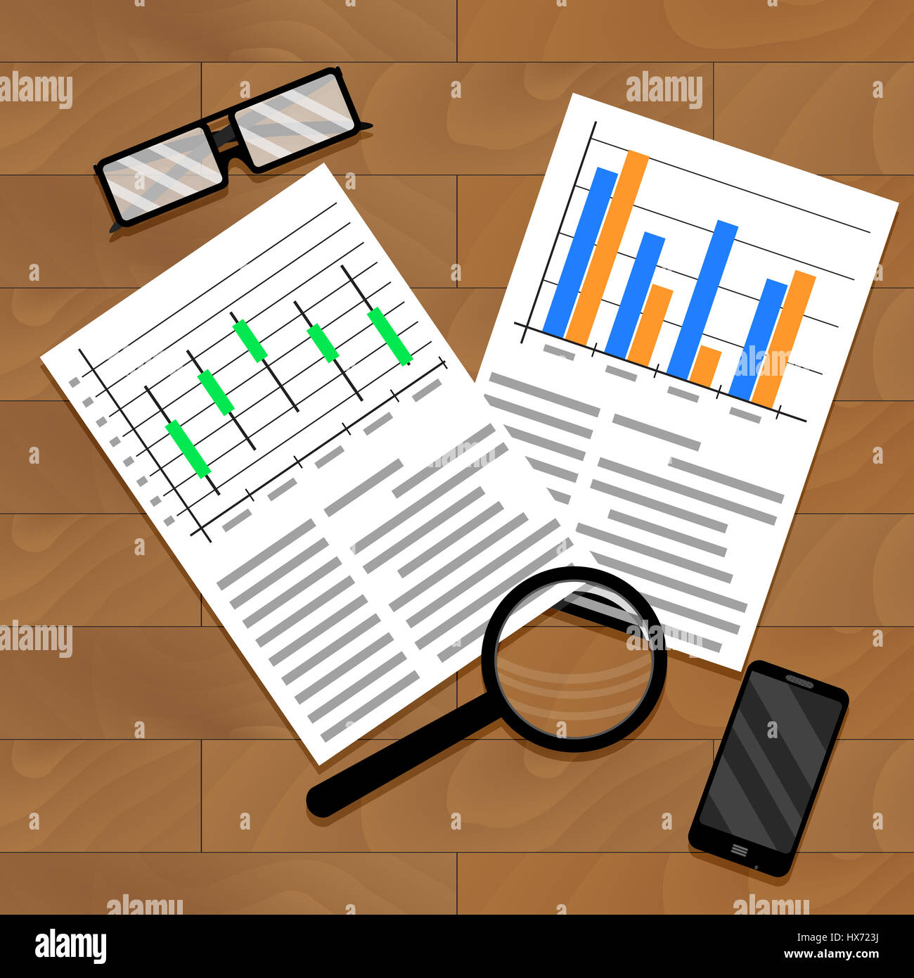 Chart and diagram on table. Economics forecast graphic finance, vector ...