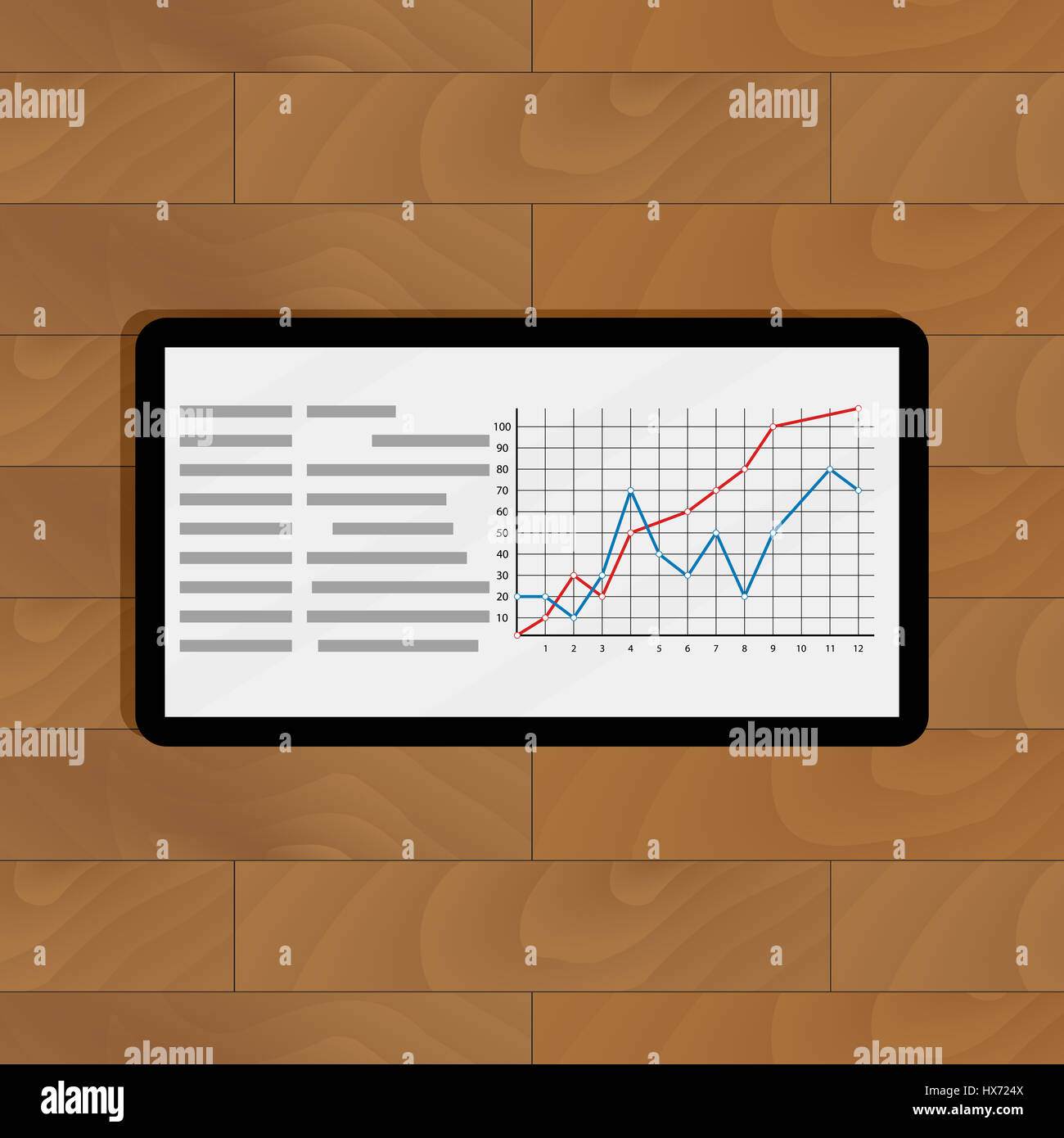 Tablet with graphic. Chart statistic on display, vector illustration ...