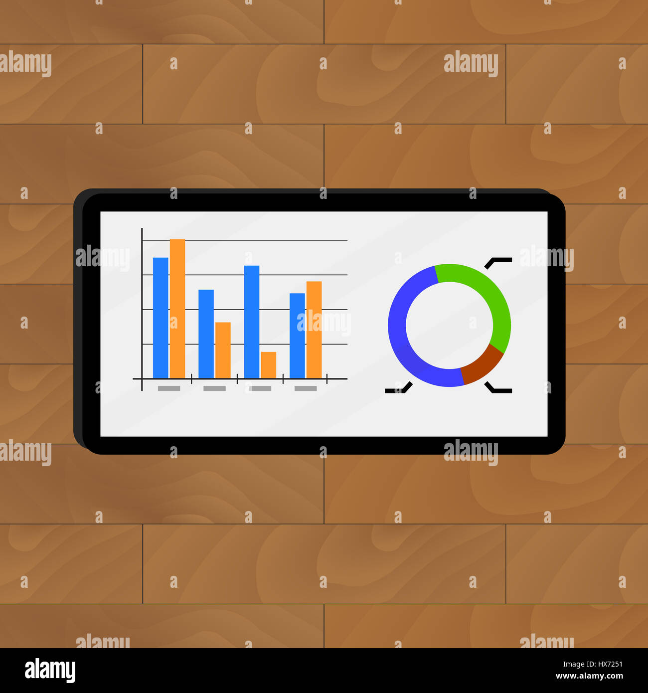 Graphic and chart. Web report graphic on tablet, pie chart on device ...