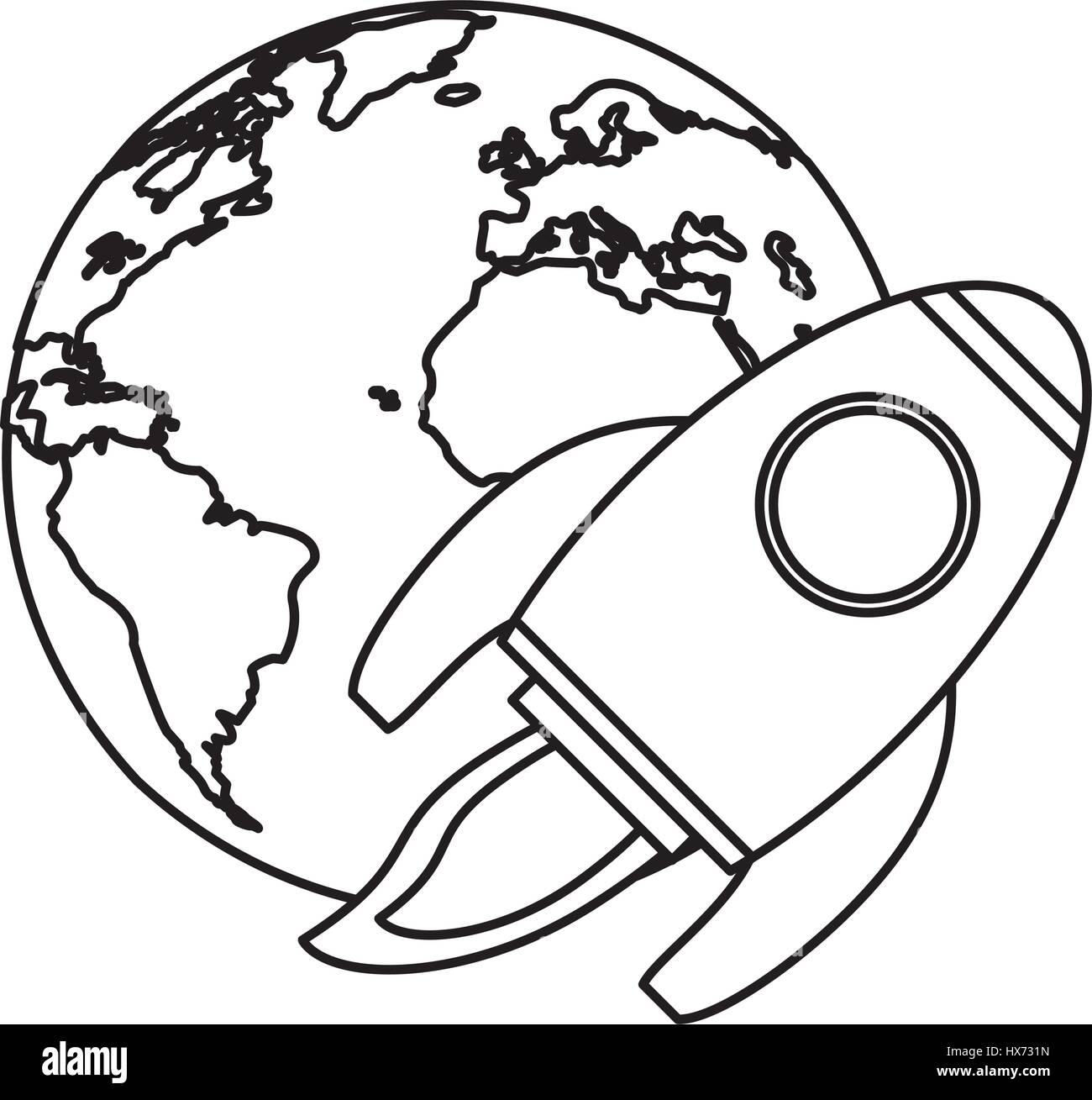 earth world rocket flying space outline Stock Vector Image & Art - Alamy