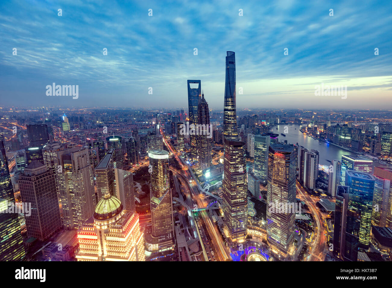 Aerial view of Shanghai city center at sunset time Stock Photo - Alamy
