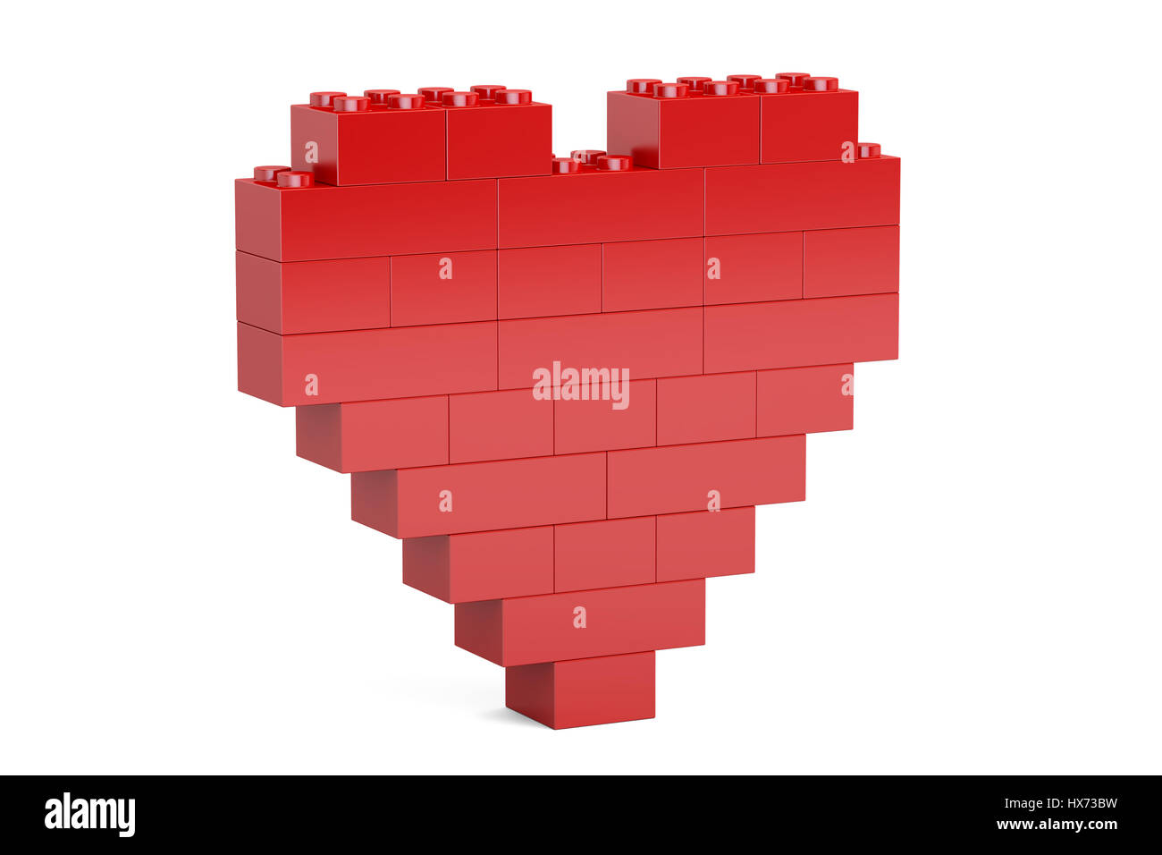 Heart made from colorful toy bricks, 3D rendering isolated on white ...