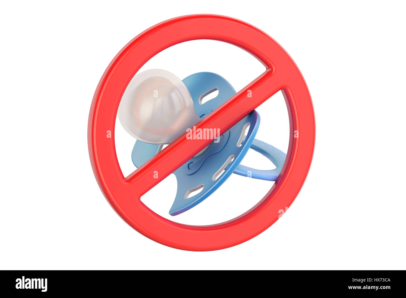 pacifier with prohibition sign, 3D rendering isolated on white ...