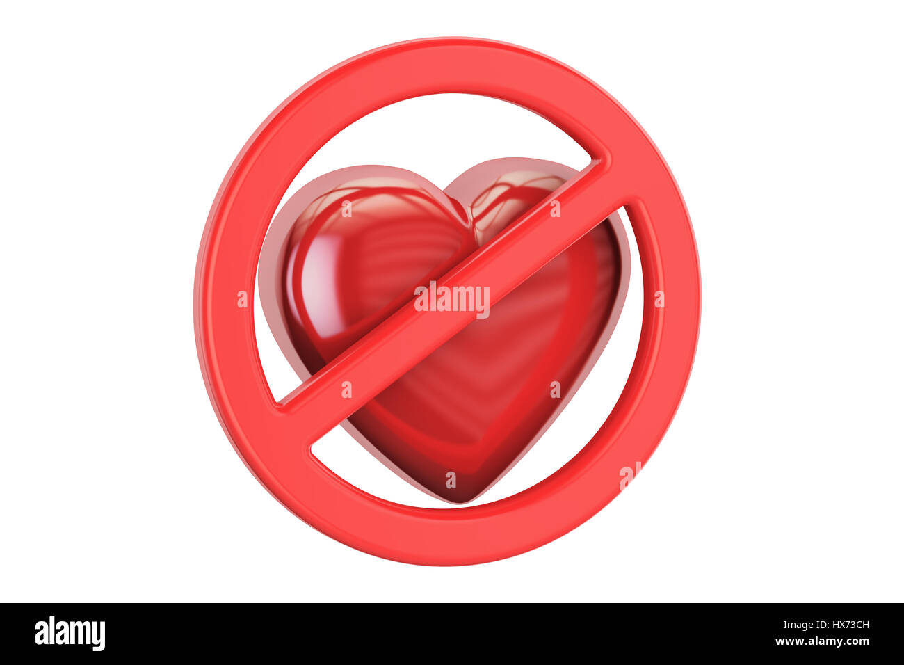 Red heart with forbidden sign, 3D rendering isolated on white ...