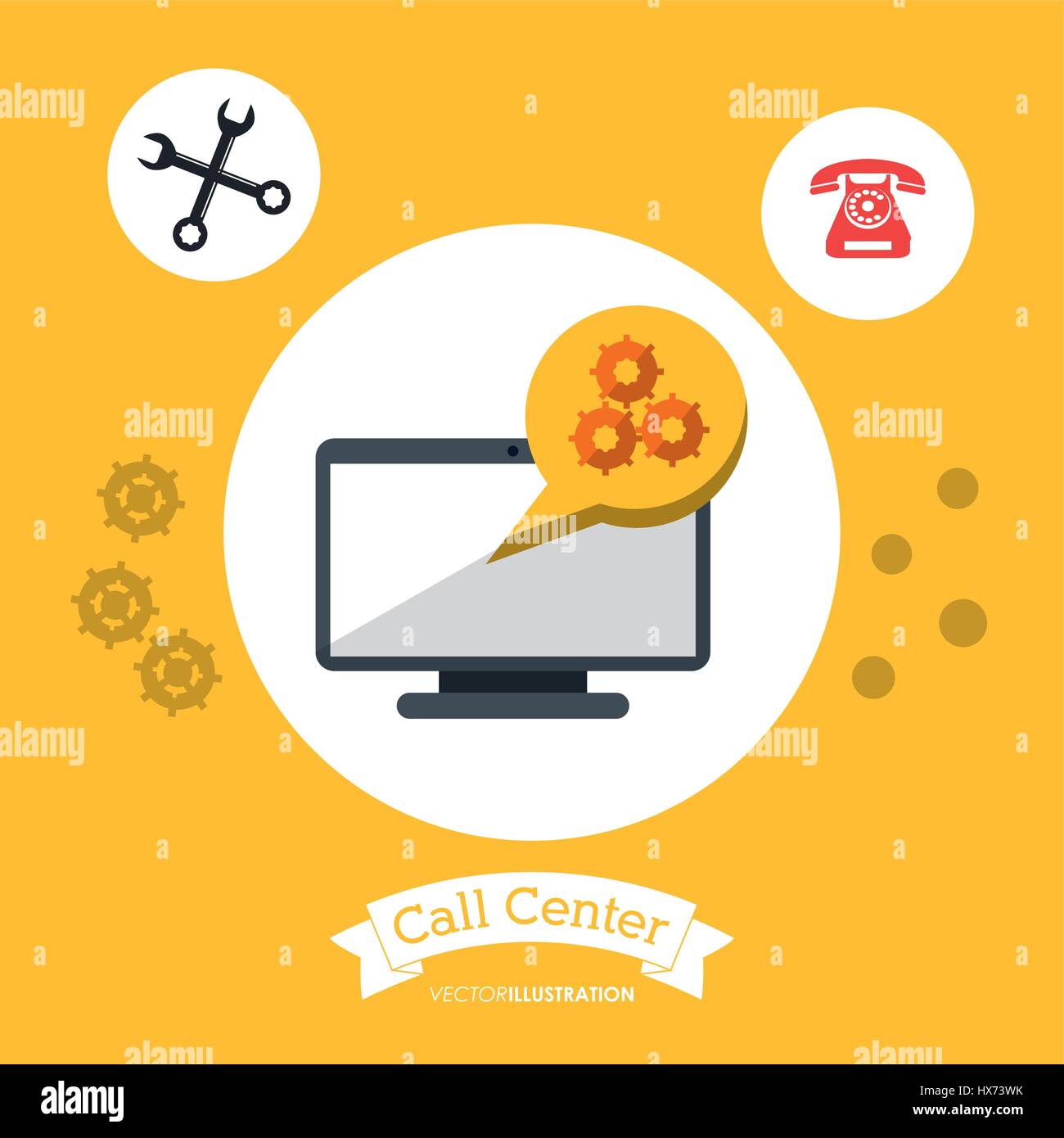 call center technology computer tool gear telephone Stock Vector Image ...