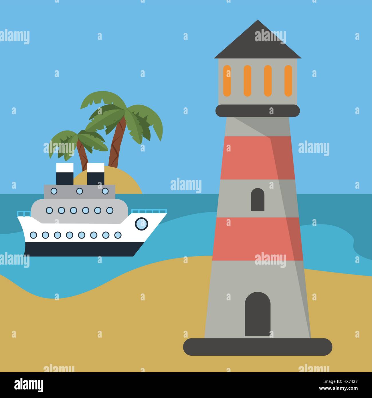 Lighthouse on cliff red Stock Vector Images - Alamy