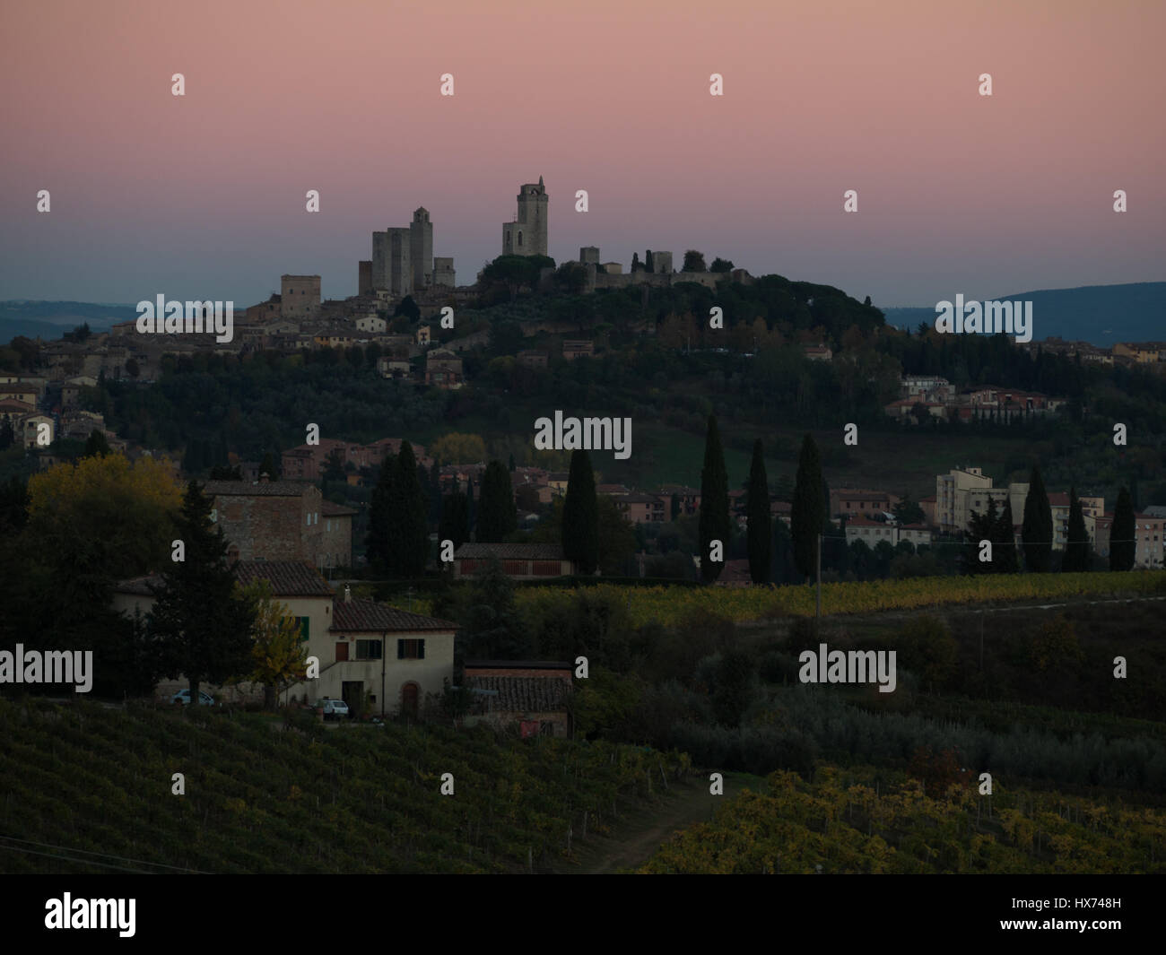 Dusk over Tuscany landscape Stock Photo - Alamy