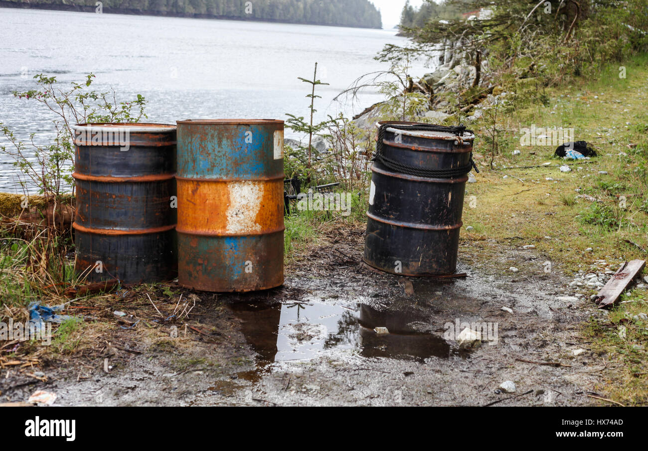 Waste Fuel drums, British Columbia, Canada Stock Photo - Alamy