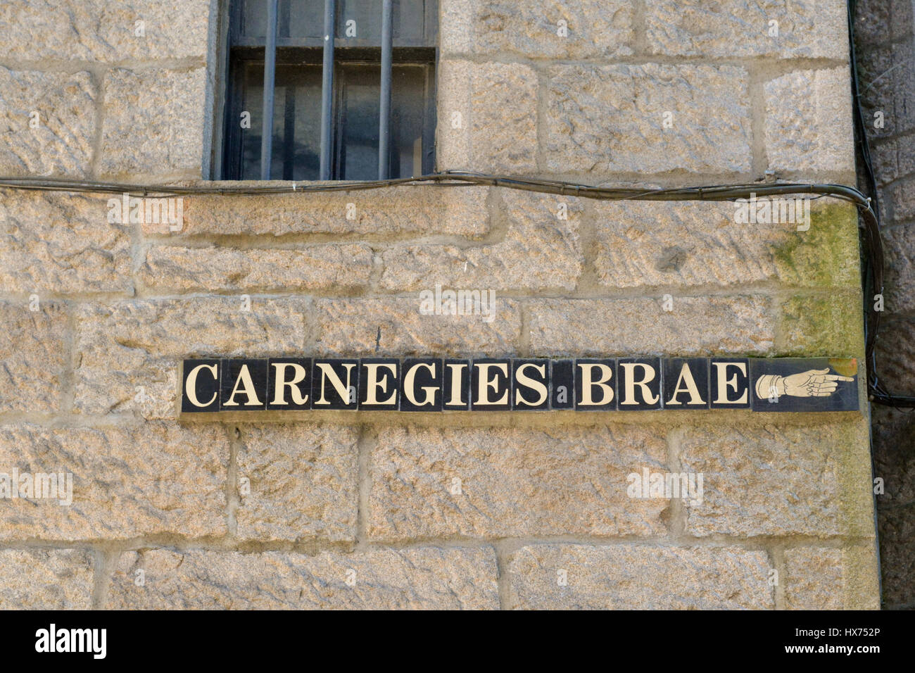 Aberdeen traditional black tile tiled street sign with pointing hand ...