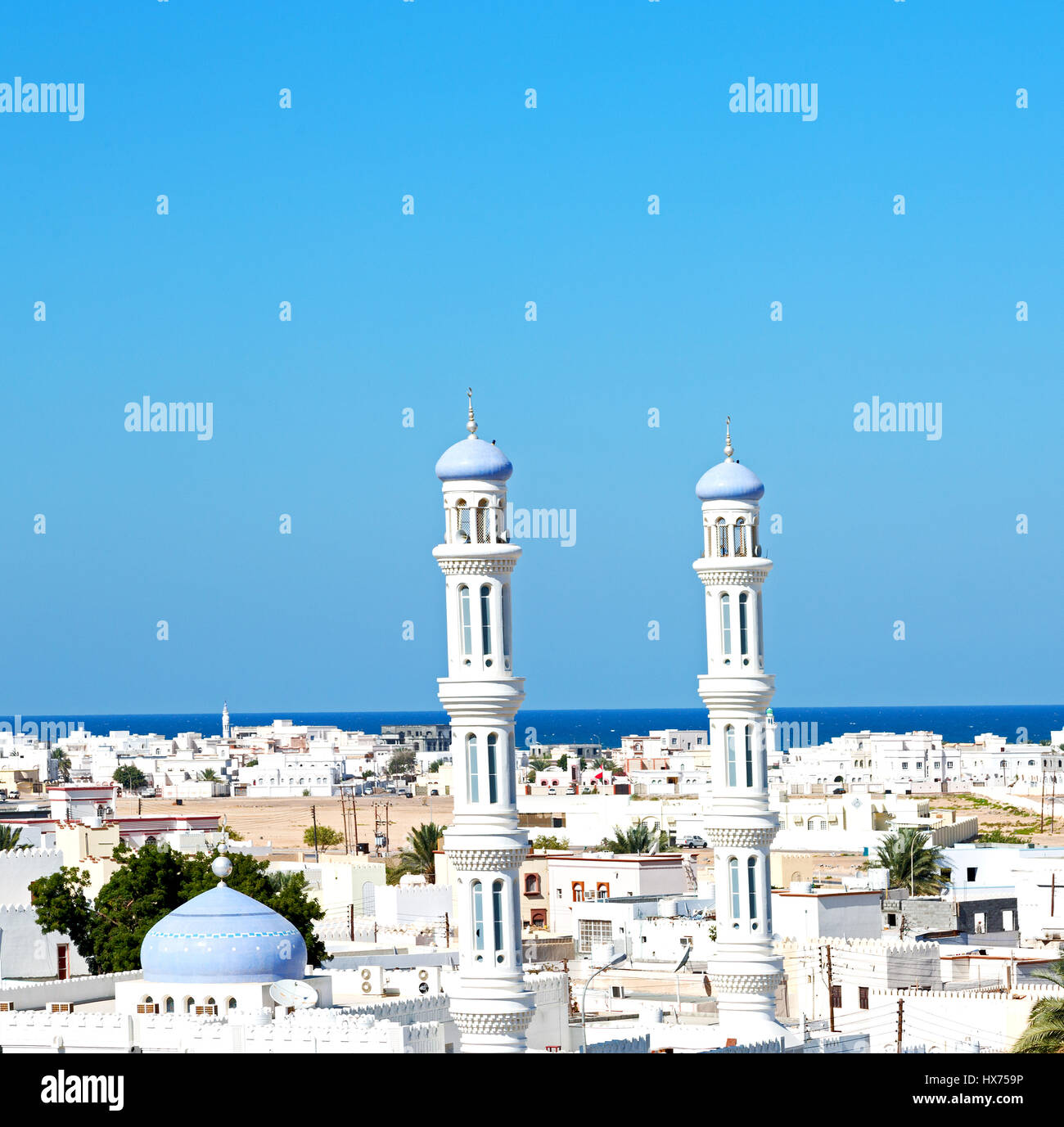 minaret and religion in clear sky in oman muscat the old mosque Stock ...