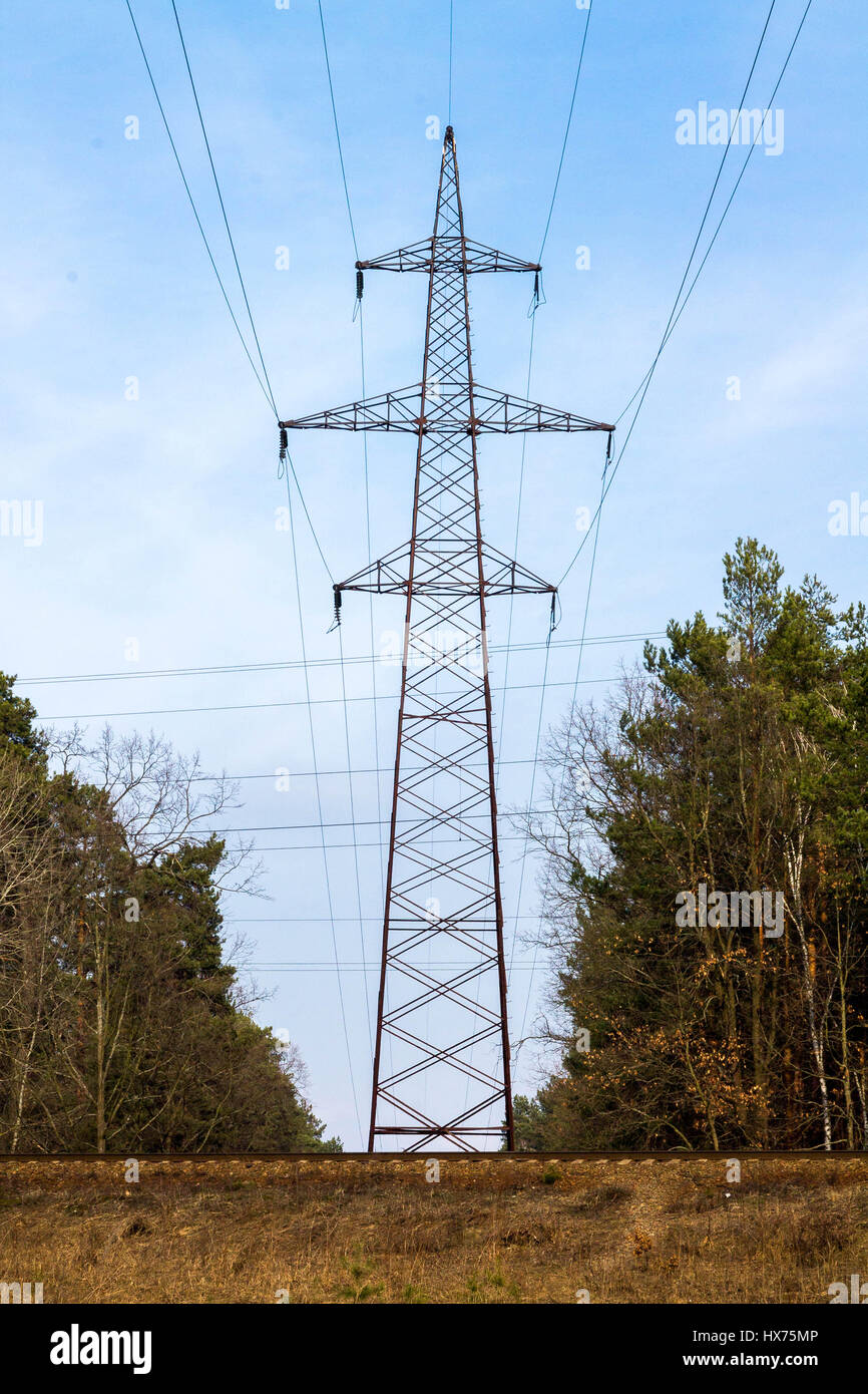 Power line. High-voltage lines. Line current transfer. Electricity ...