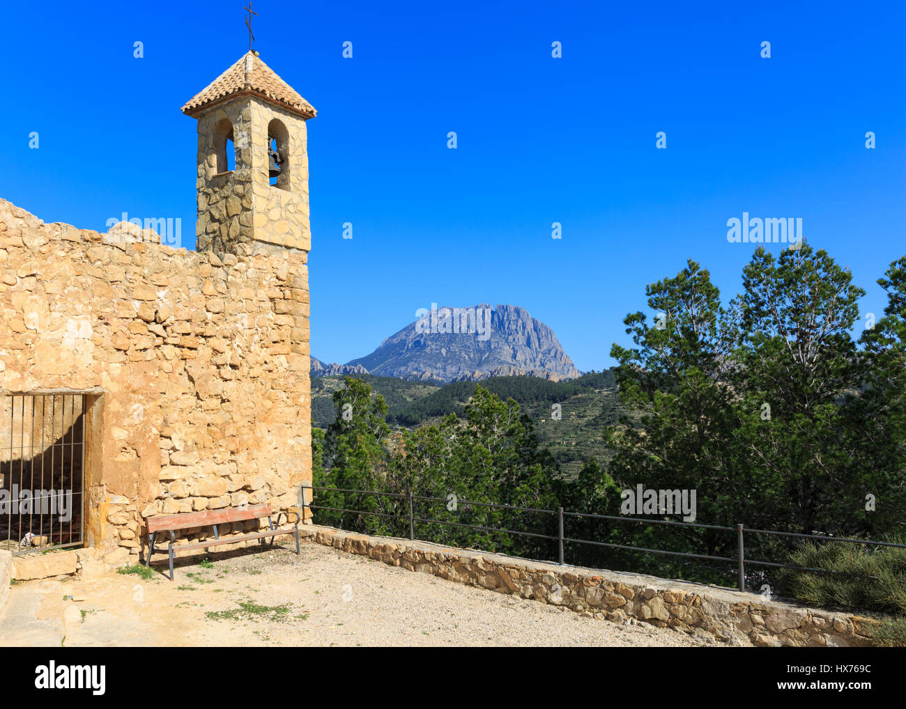 Old Spanish church Ermita de Sella, above the mountain village of Sella ...