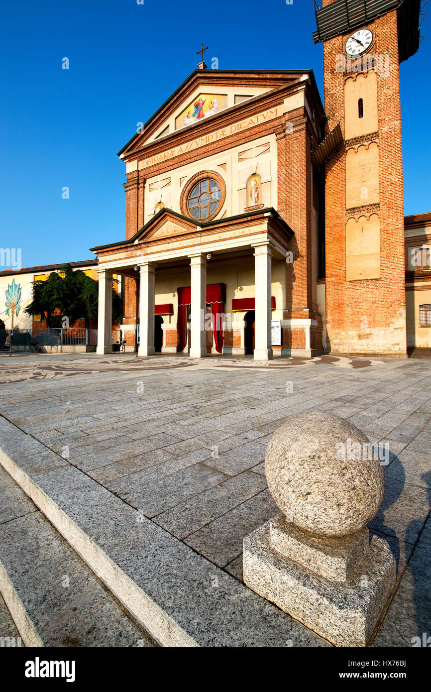 in the parabiago old church closed brick tower sidewalk italy lombardy ...