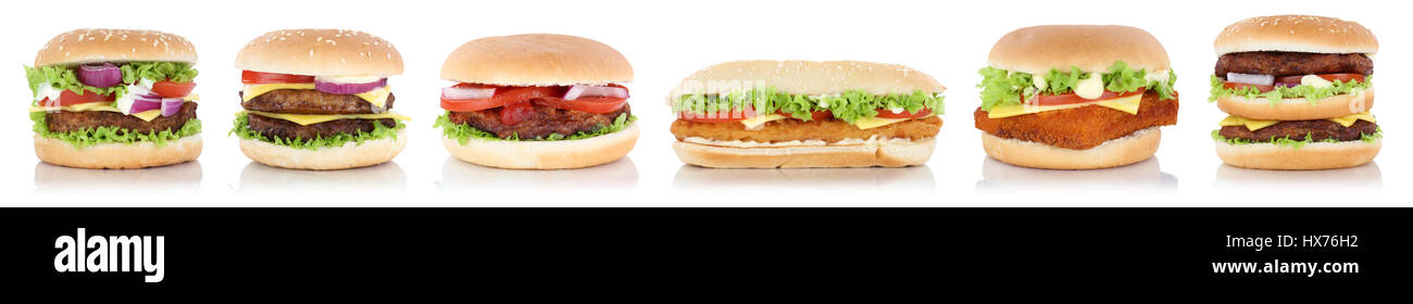 Hamburger collection set cheeseburger cheese isolated on a white ...