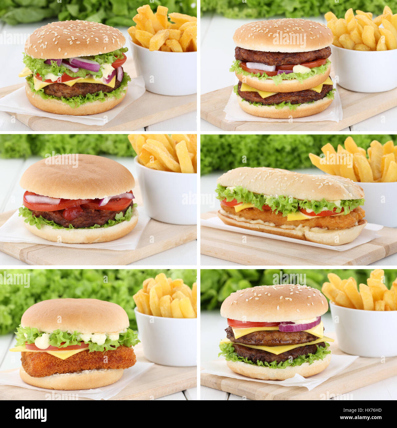 Hamburger collection set cheeseburger with fries tomatoes lettuce ...