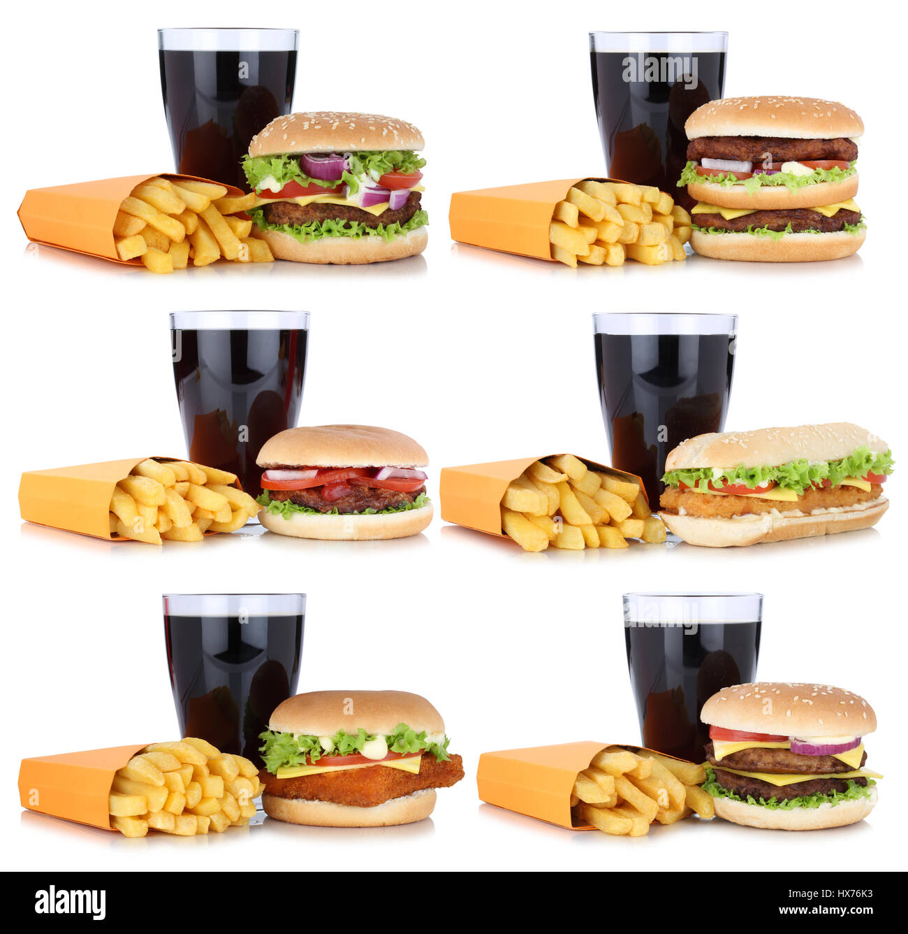 Hamburger collection set cheeseburger and french fries menu meal combo ...