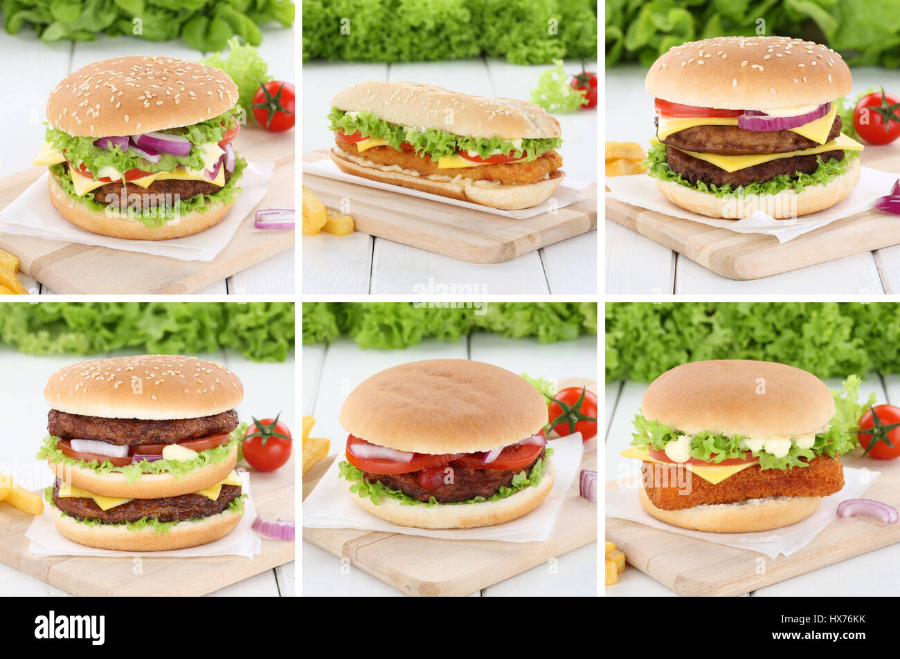 Hamburger collection set cheeseburger fresh beef onion tomatoes lettuce ...
