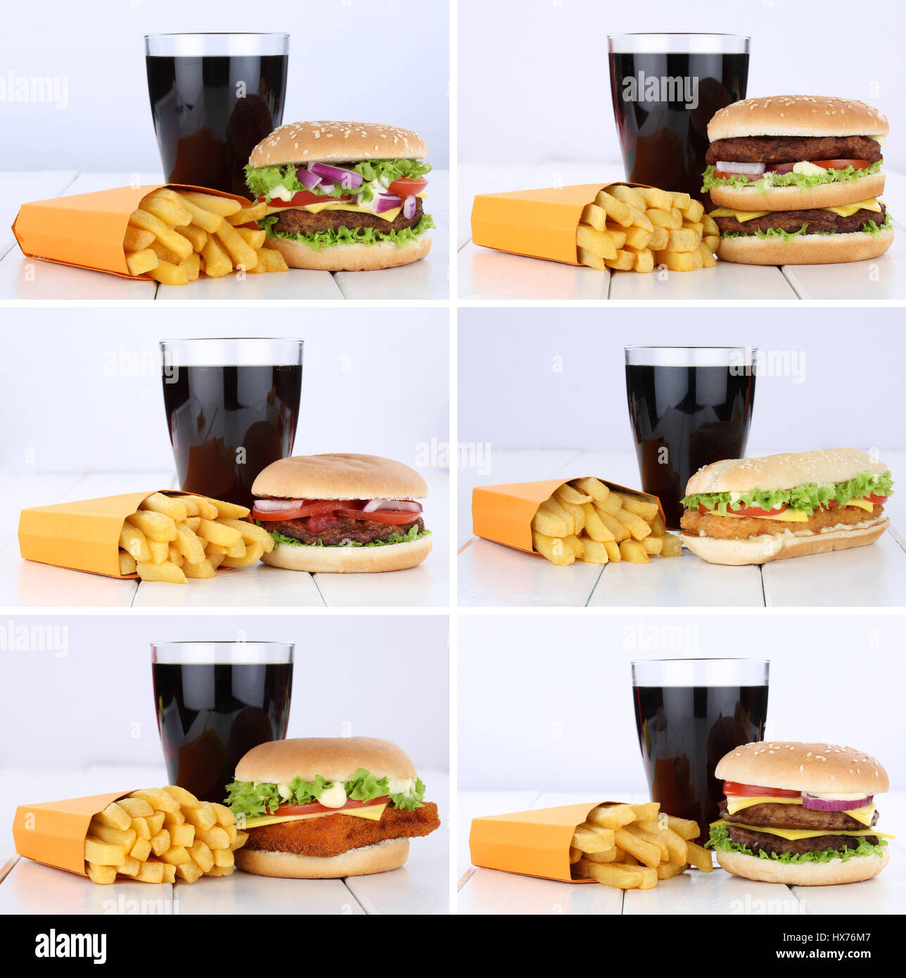 Hamburger collection set cheeseburger and fries menu meal combo cola ...