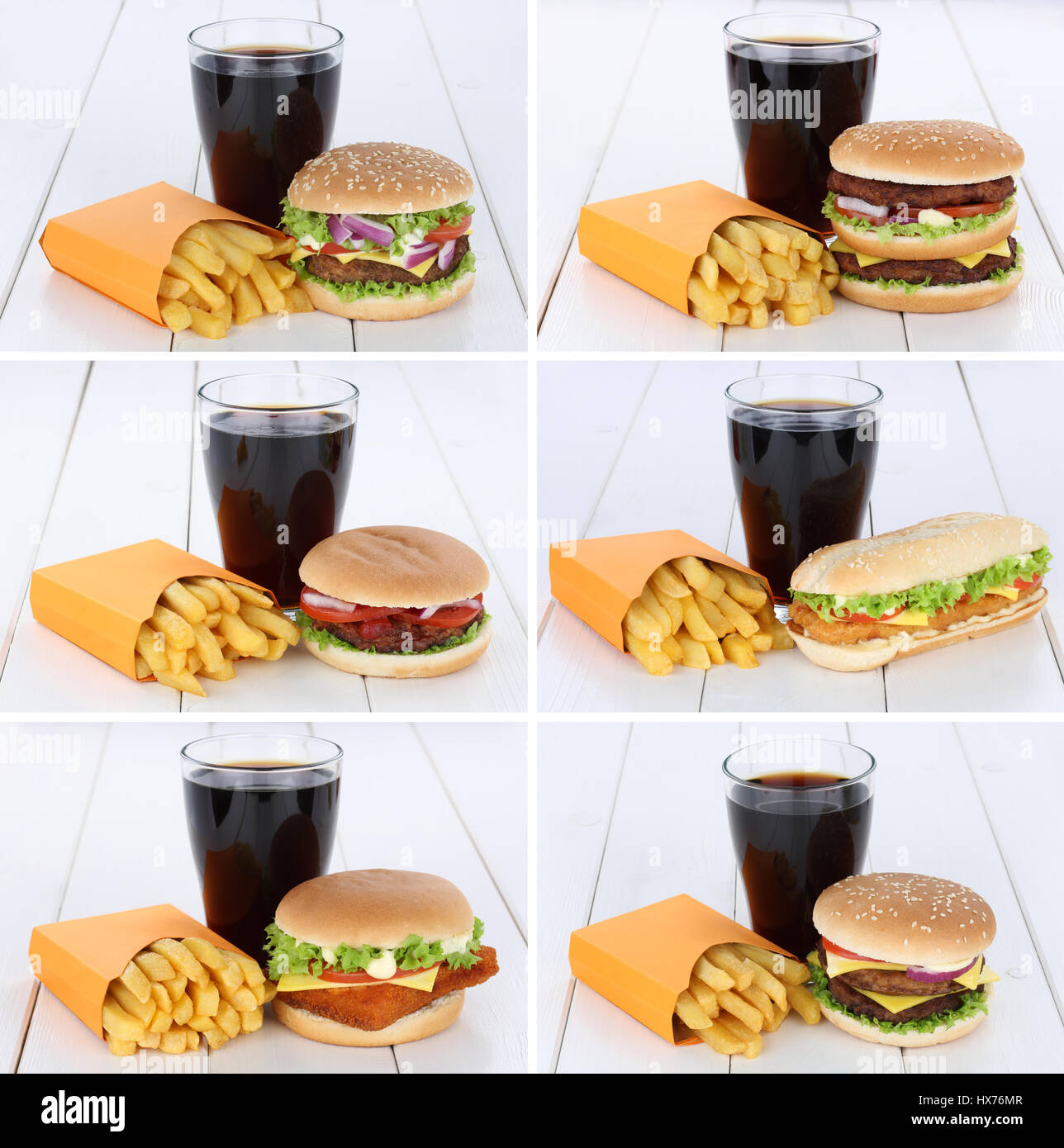 Hamburger collection set cheeseburger and fries menu meal combo cola ...