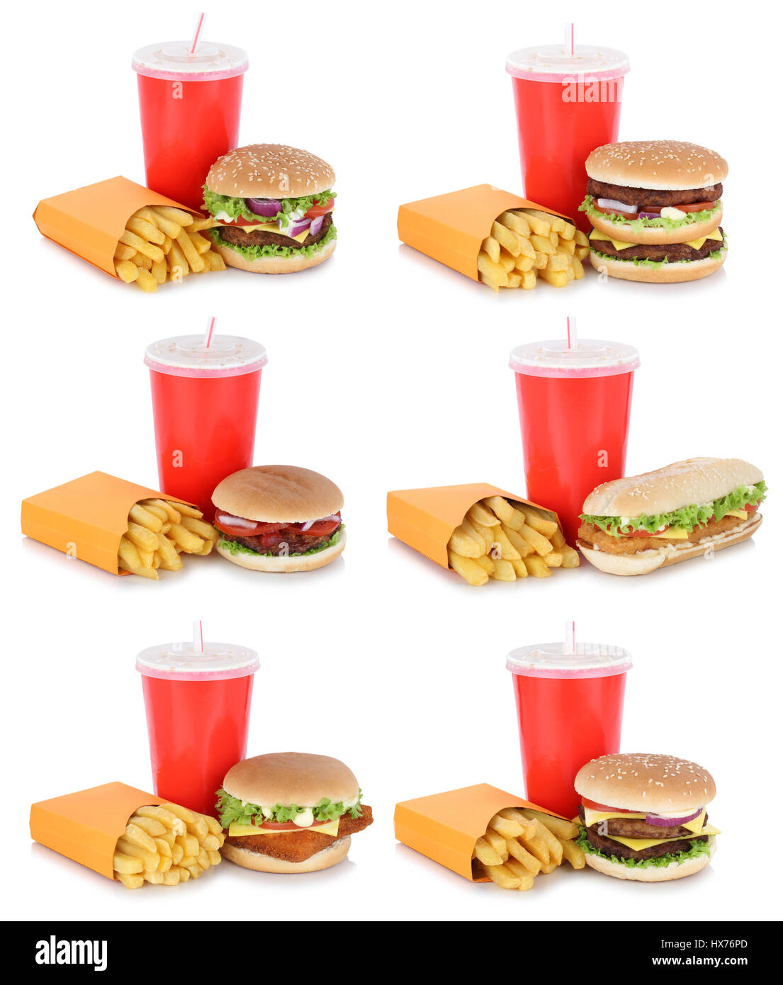 Hamburger collection set cheeseburger and fries menu meal drink ...