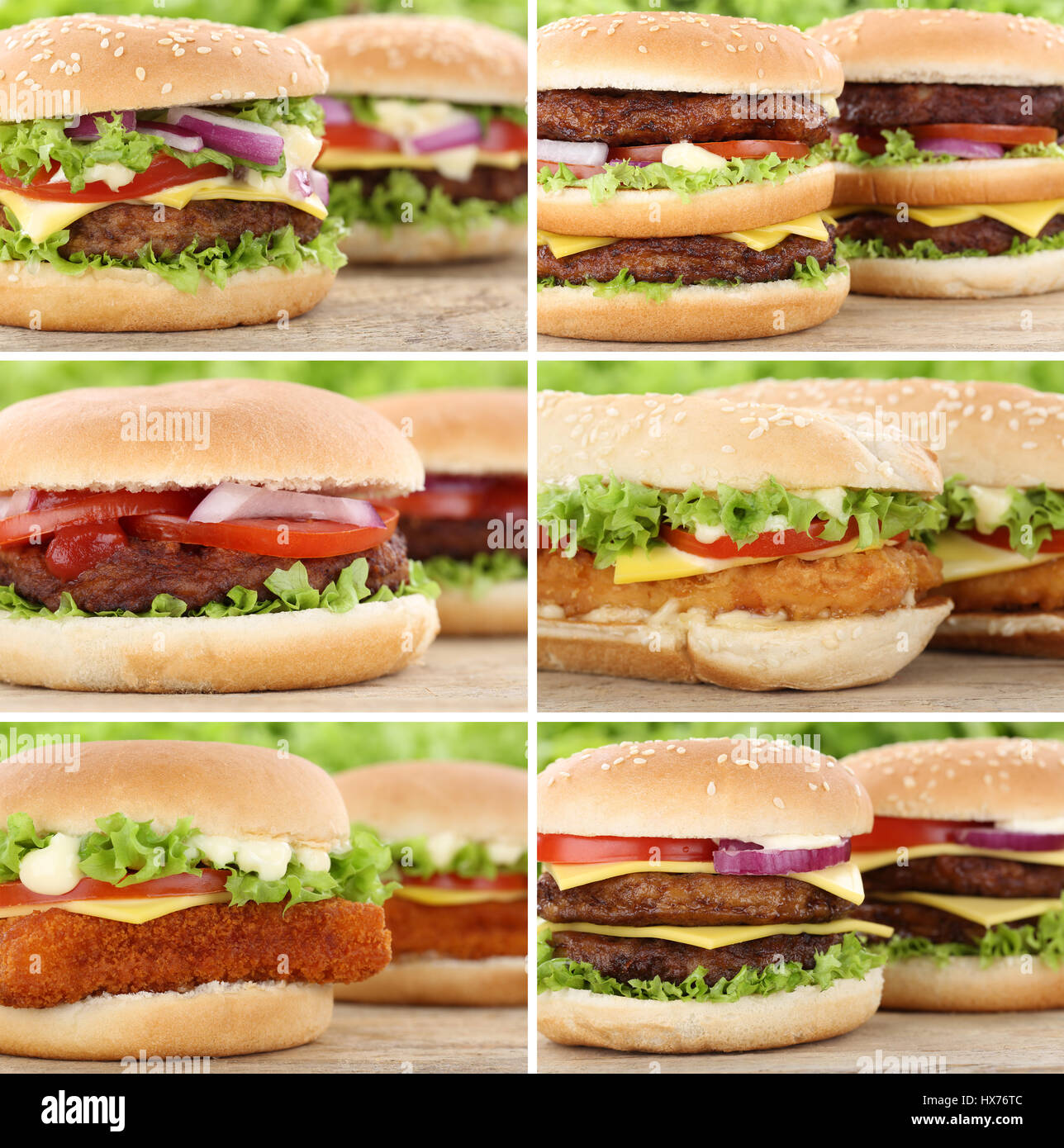 Hamburger collection set cheeseburger burger closeup close up beef ...