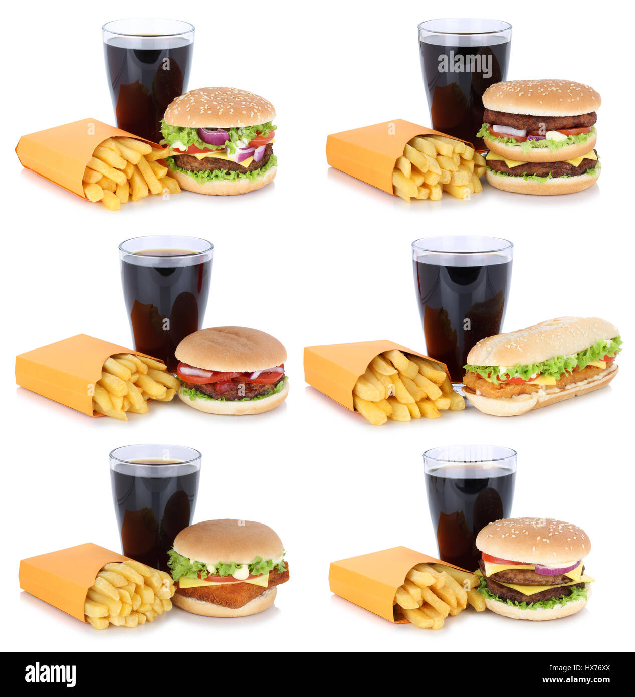 Hamburger collection set cheeseburger and french fries menu meal combo ...