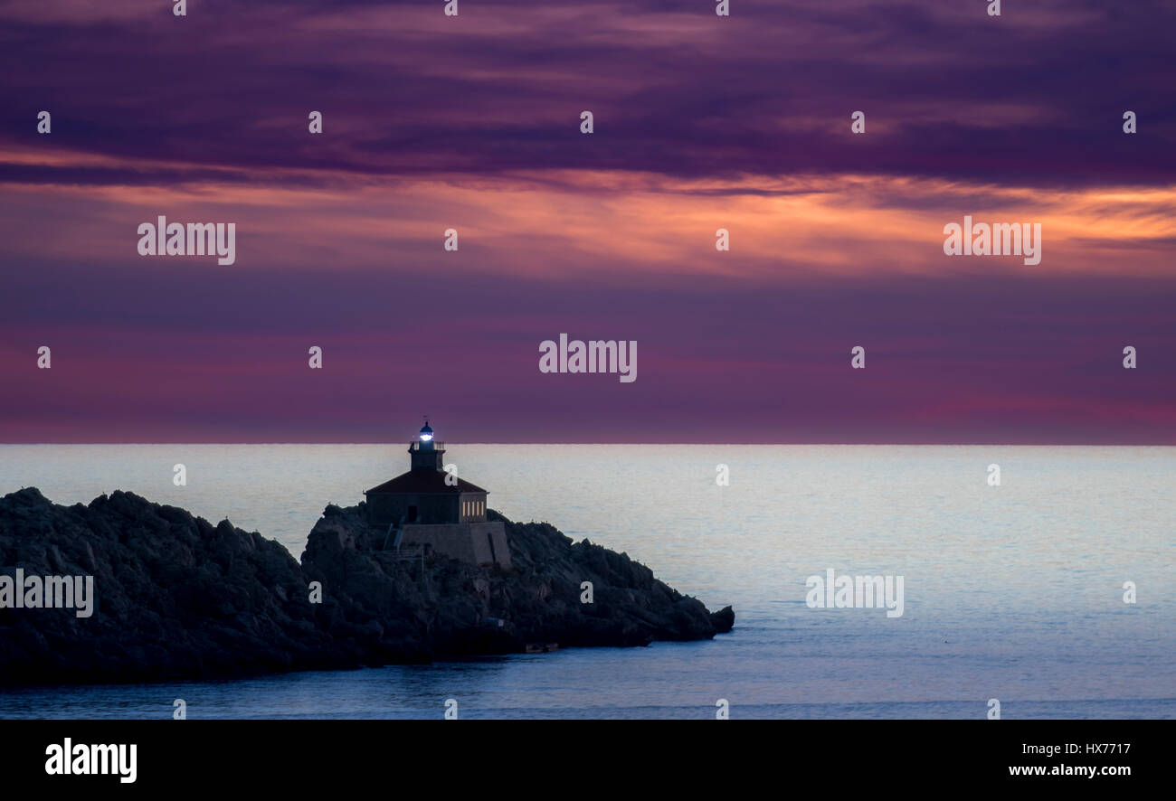 Lighthouse in sunset on island Grebeni, Dubrovnik, Croatia, view from ...