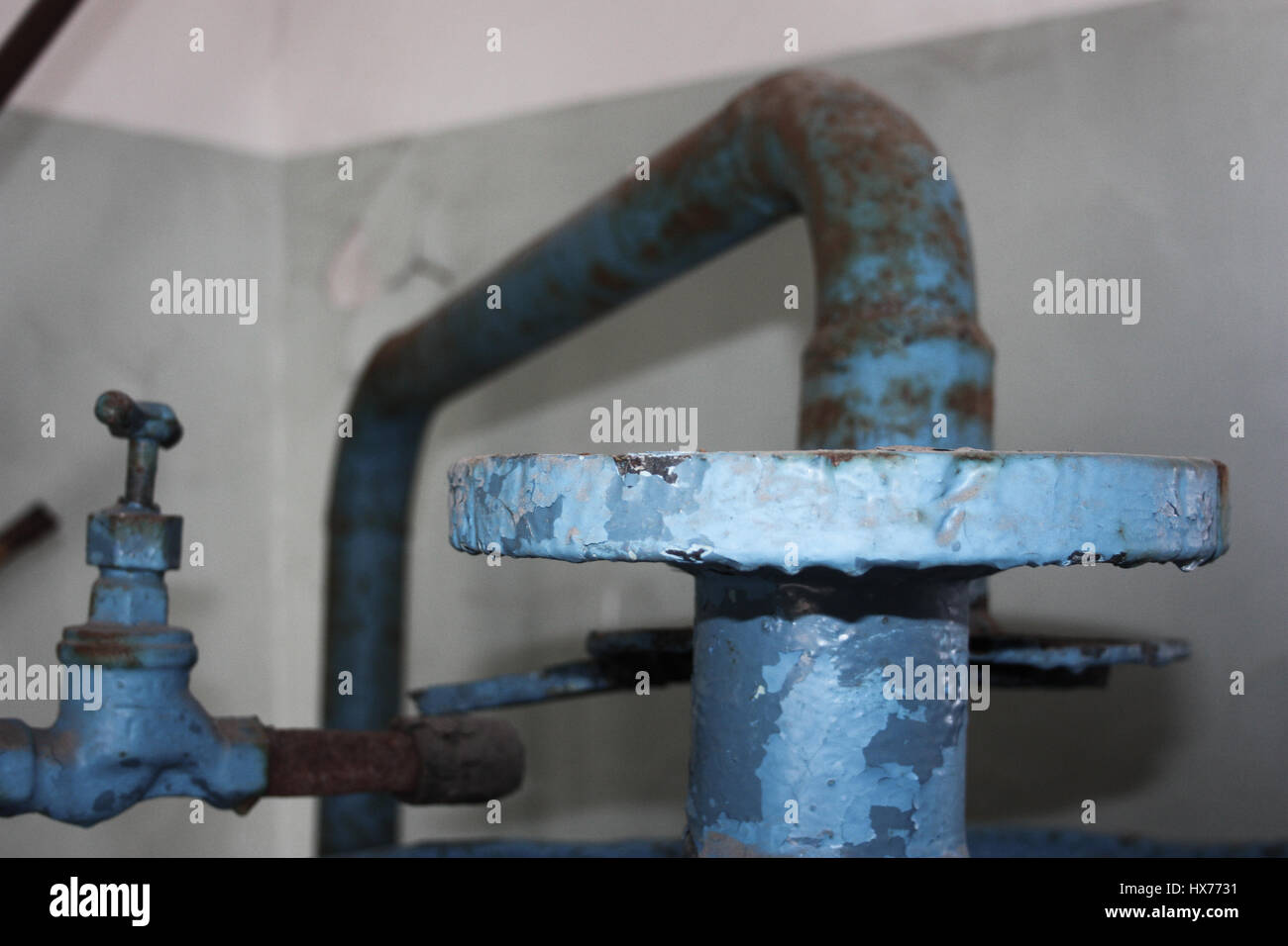 Rust pipe close up shot blue paint surface photo for your design Stock ...