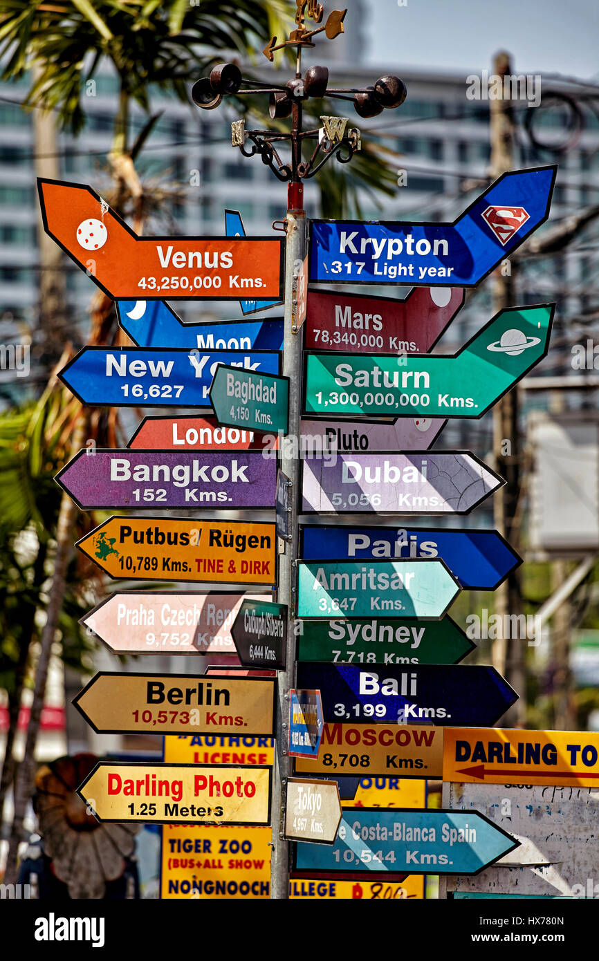 Amusing destination sign featuring both planet earth and outer space ...