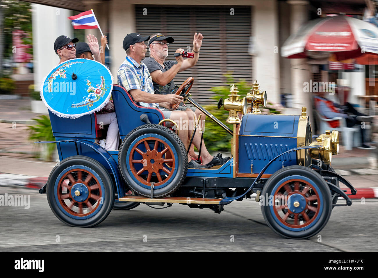 Veteran car. 1909 Opel open top convertible classic car at a Thailand ...