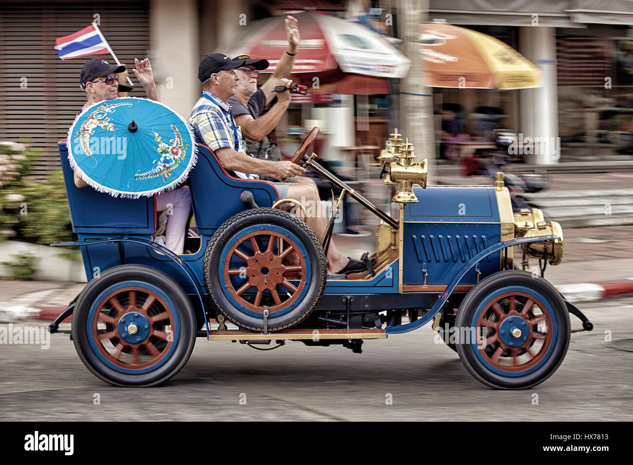 Veteran car. 1909 Opel open top convertible classic car at a Thailand ...
