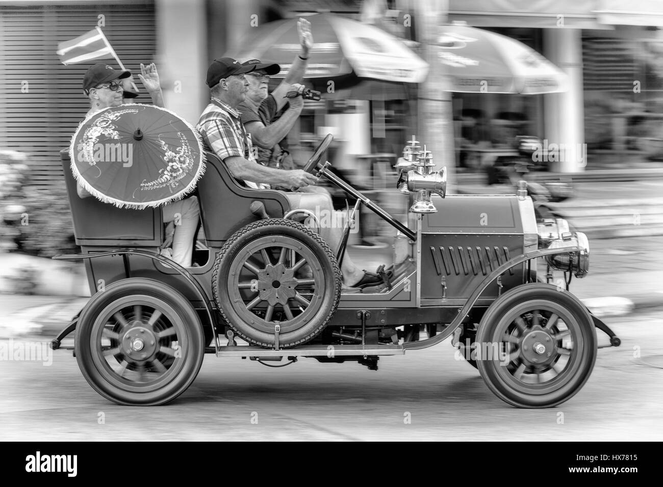 Veteran car. 1909 Opel open top convertible classic car at a Thailand ...