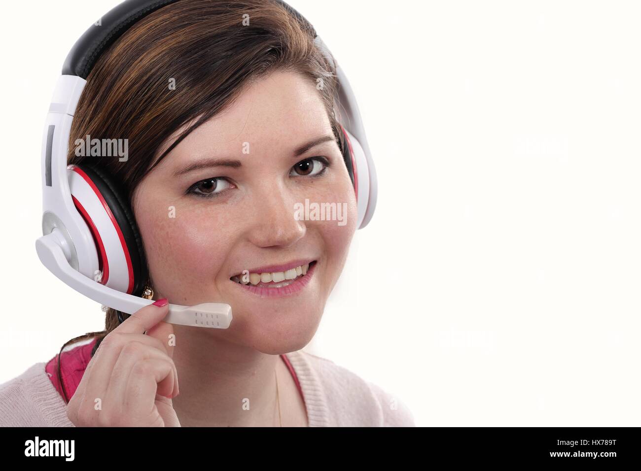 beautiful female support phone operator in headset, closeup Stock Photo ...