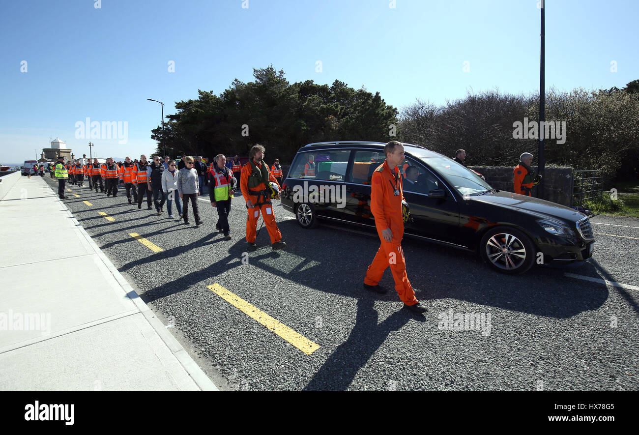 The body of Captain Mark Duffy is driven in a hearse along the seafront ...