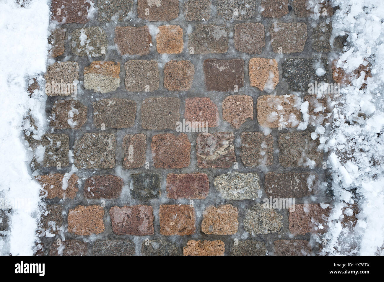 icy cobblestone pavement in winter Stock Photo - Alamy