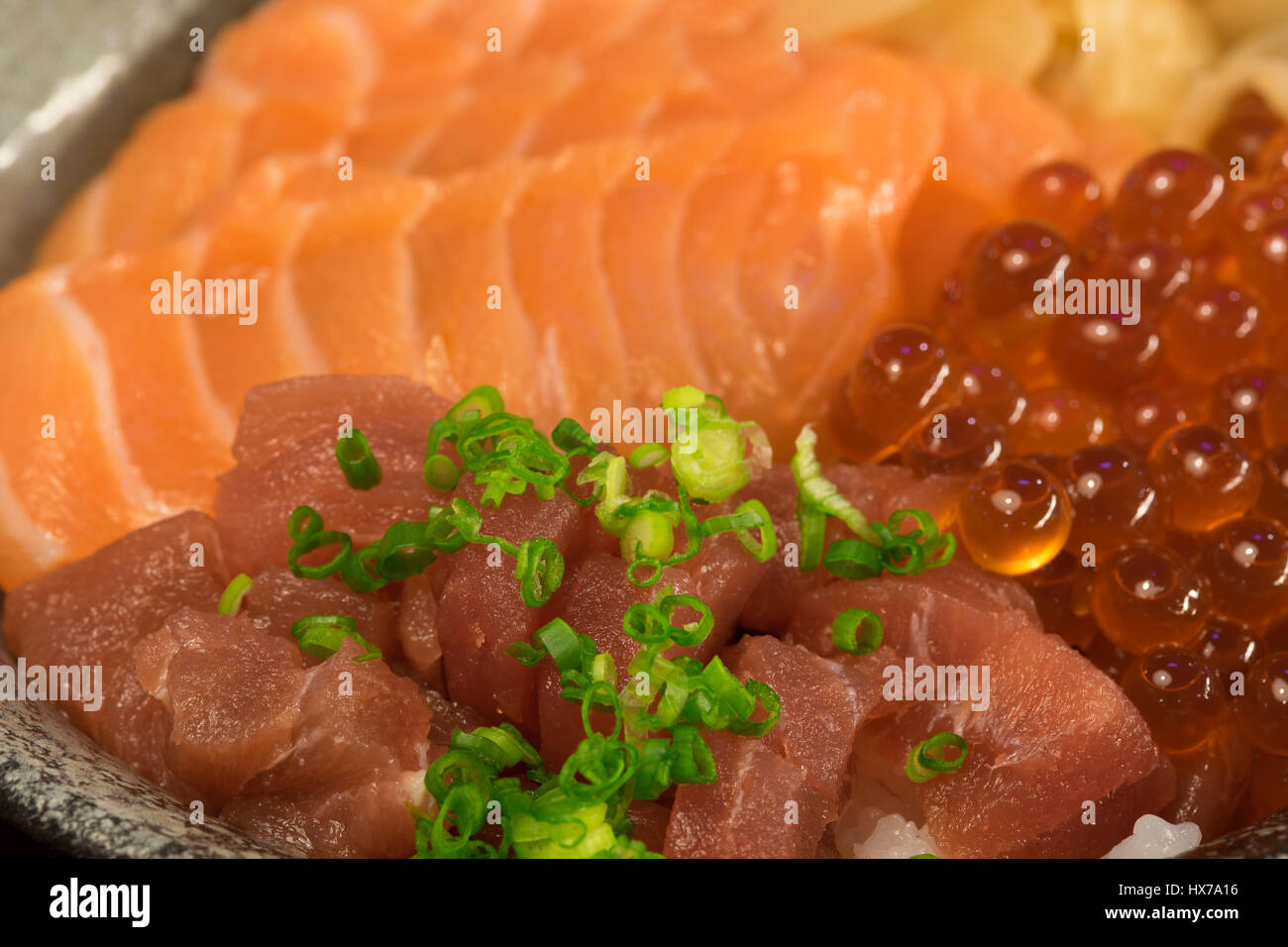 Japanese fresh fish shirashi salmon and tuna Stock Photo - Alamy