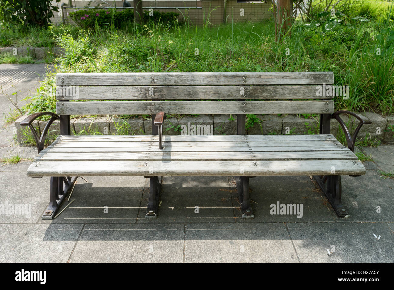 Outdoor wooden bench in a park from Japan Stock Photo - Alamy