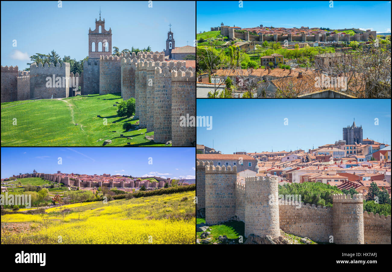 Collage of Medieval city walls of Avila, Spain Stock Photo - Alamy