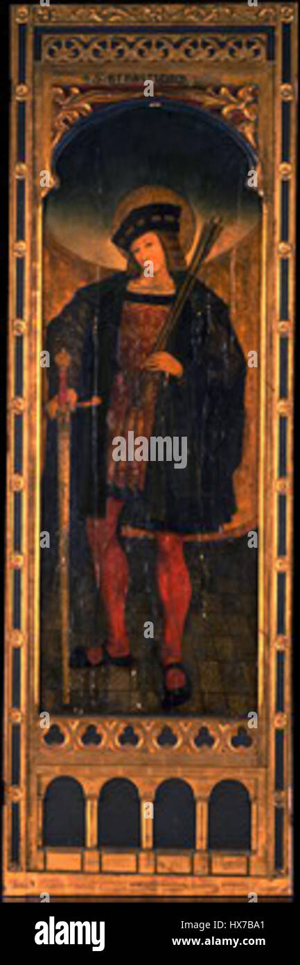 This 15th-century Portuguese panel painting depicts Saint Sebastian, a ...