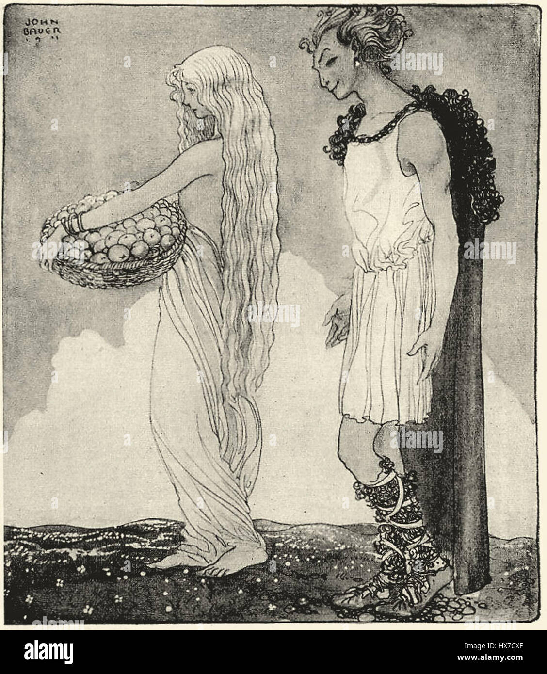 This illustration by John Bauer depicts the mythical figures of Loki ...